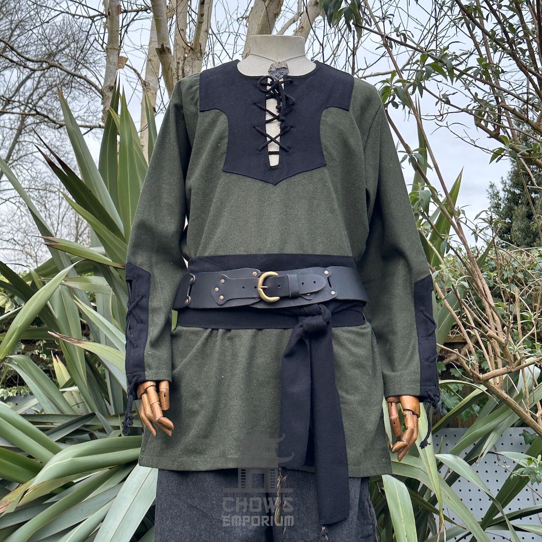 Medieval LARP Viking Shirt, Tunic, Green & Black Wool, Druid, Rogue ...