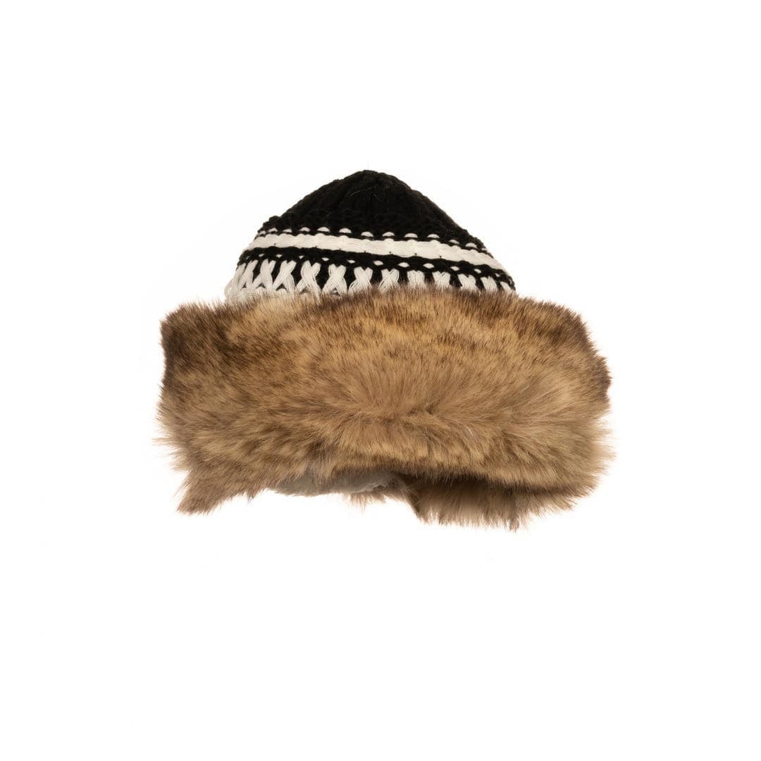 Medieval LARP Hat, Black Knitted Wool, Faux Fur Trim & Fleece Lining ...