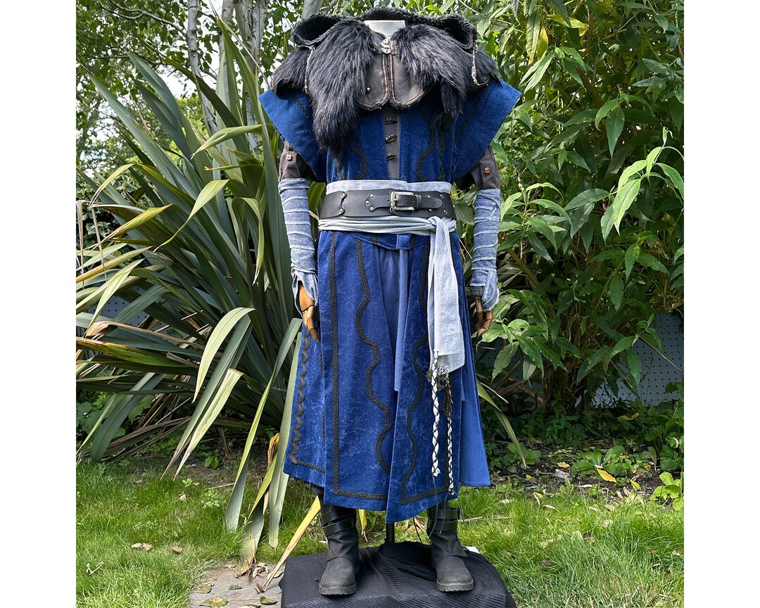 LARP Storm Mage Outfit A, 4 Pieces, Suede Effect Waistcoat, Ornate Hood ...