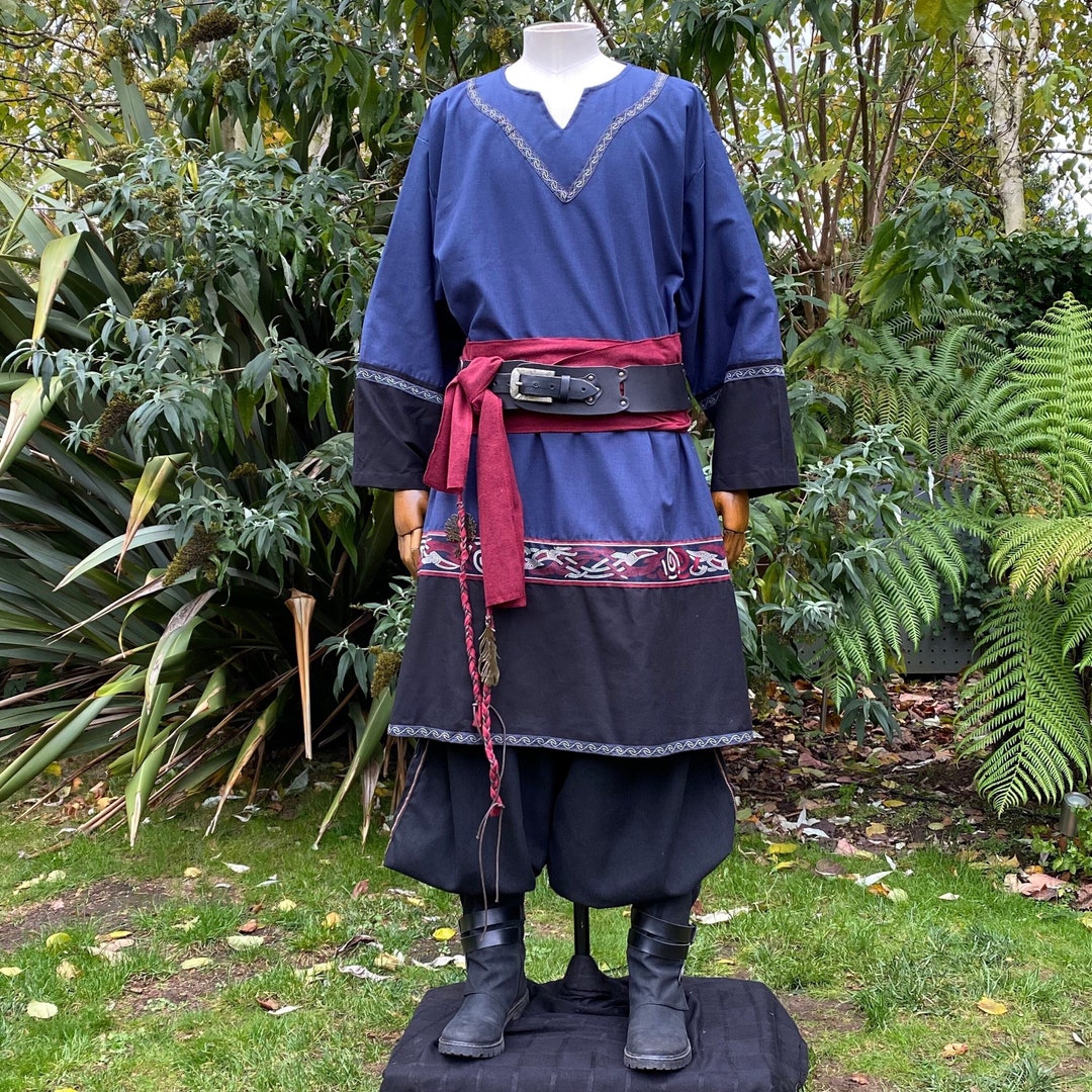 Viking Tunic, Blue & Black | Medieval Tunic for LARP, Pirate, Ranger ...