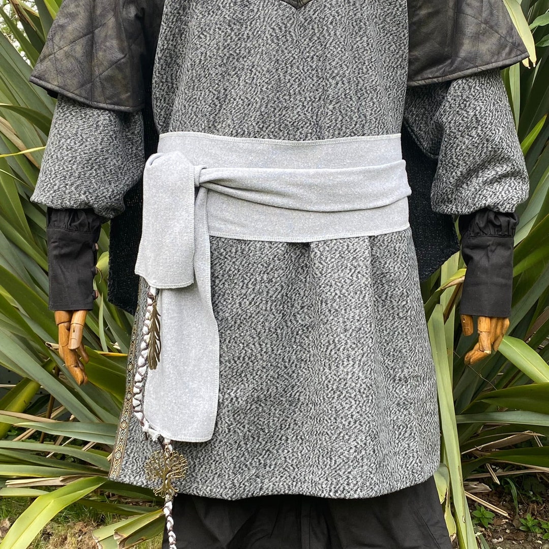 Medieval LARP Sash With Metal Trinkets, Light Grey Wool, Pirate, Viking ...