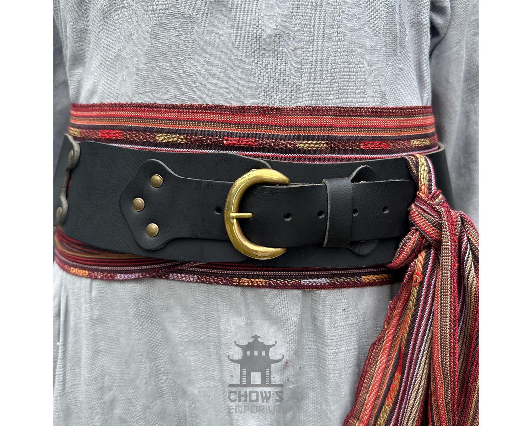Medieval LARP Buffalo Leather Belt and Sash Set, Red Autumnal Stripe ...