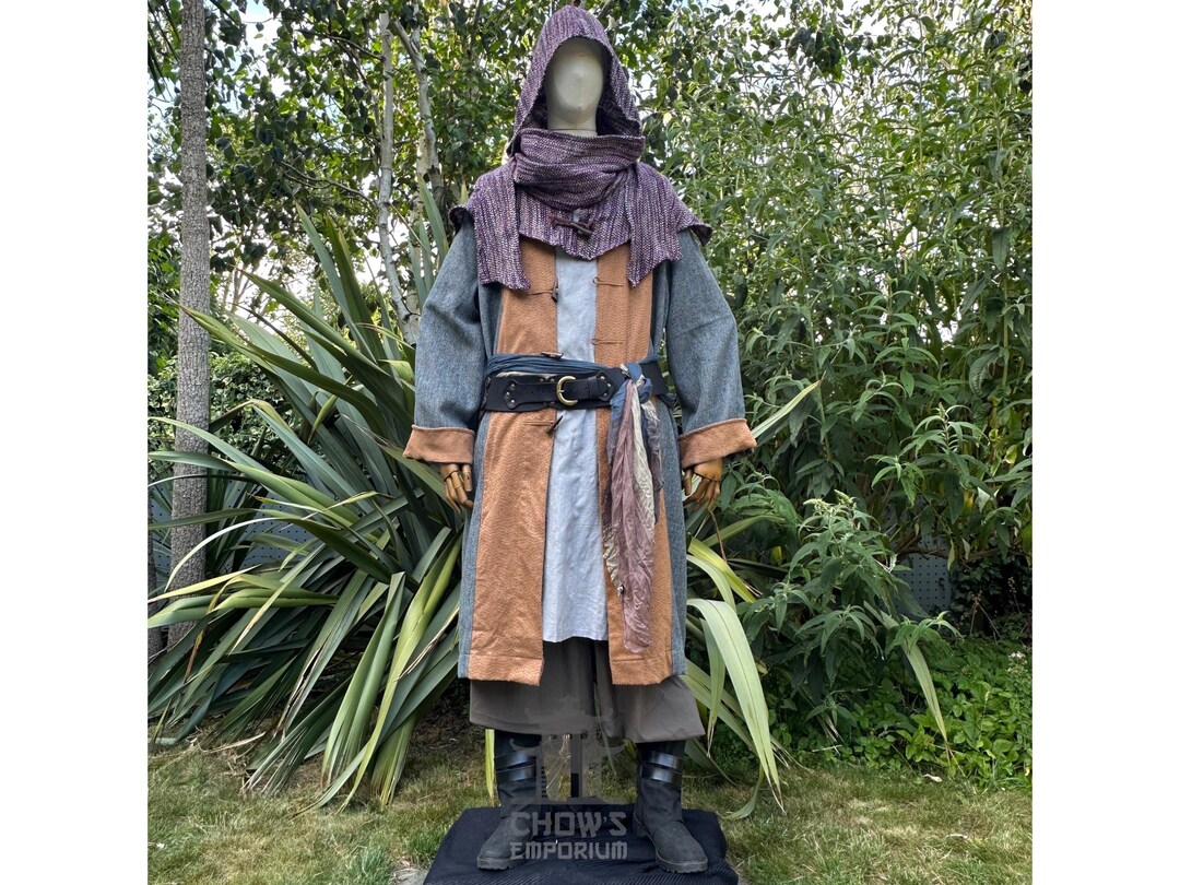 Medieval Ocean Cleric LARP Outfit, 5 Pcs, Robe, Tunic, Hood, Sash ...
