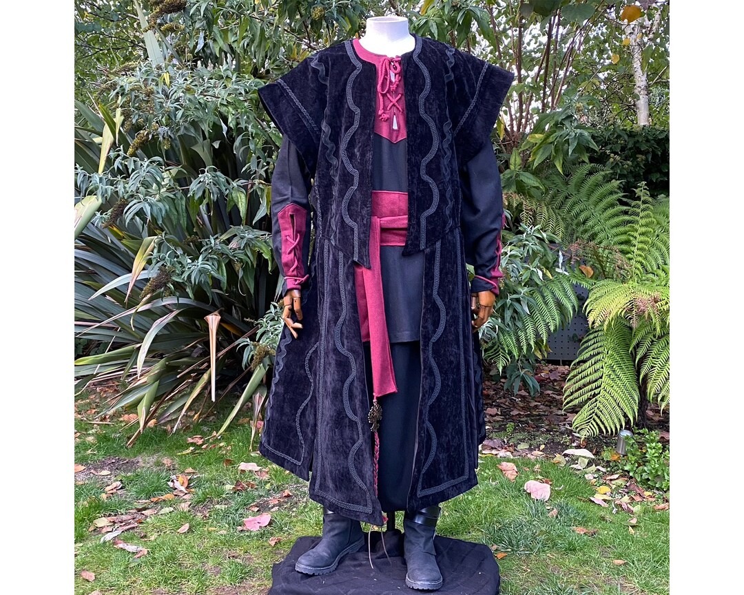 Wizard Robe Waistcoat Black - Panelled Suede Effect|for Mage, Cleric ...