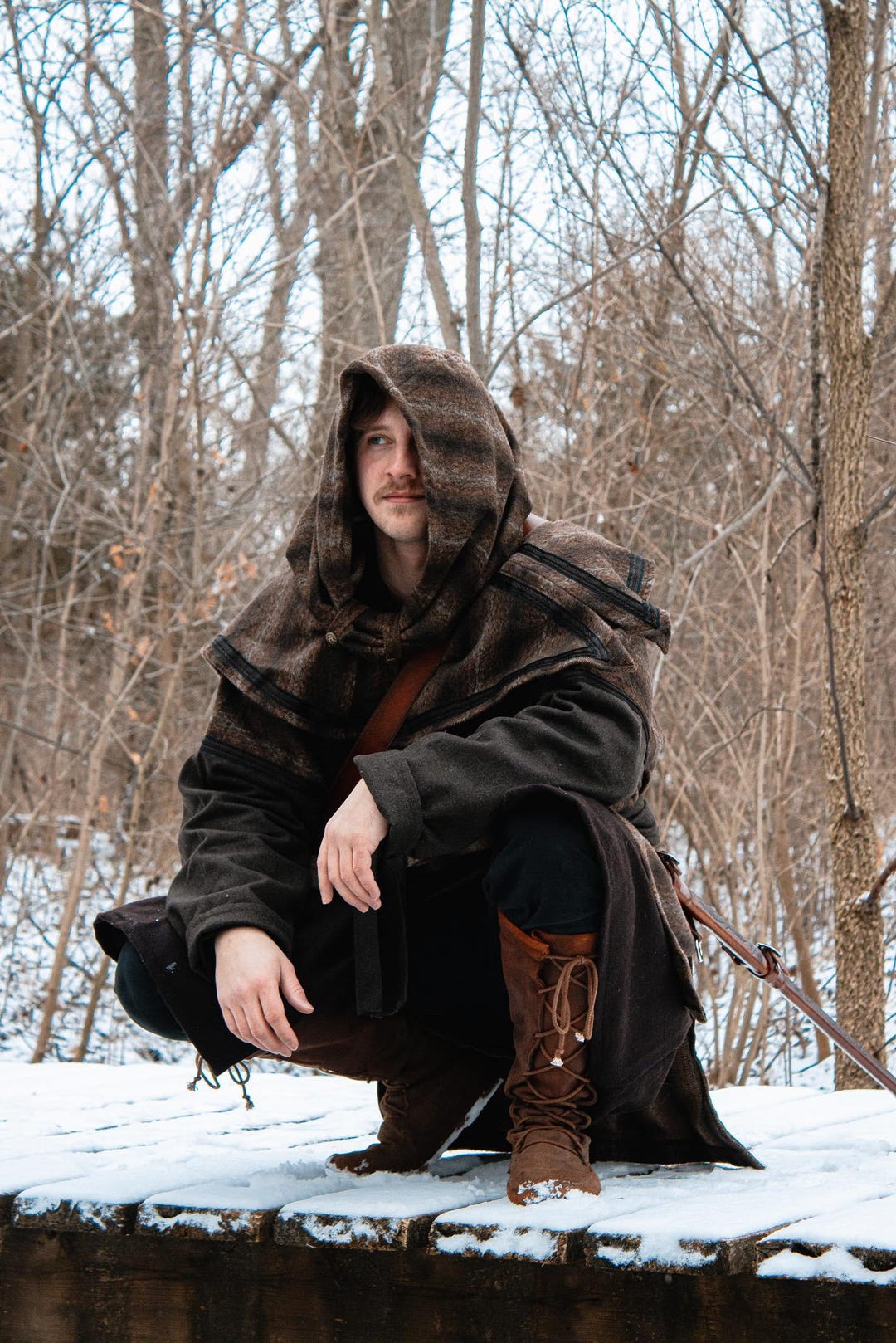 Medieval LARP Snood Hood, Brown Mohair Wool, Mage, Druid, Wizard ...