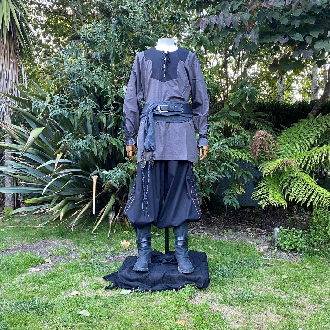Medieval LARP Viking Shirt, Tunic, Grey & Black Cotton, Linen ...