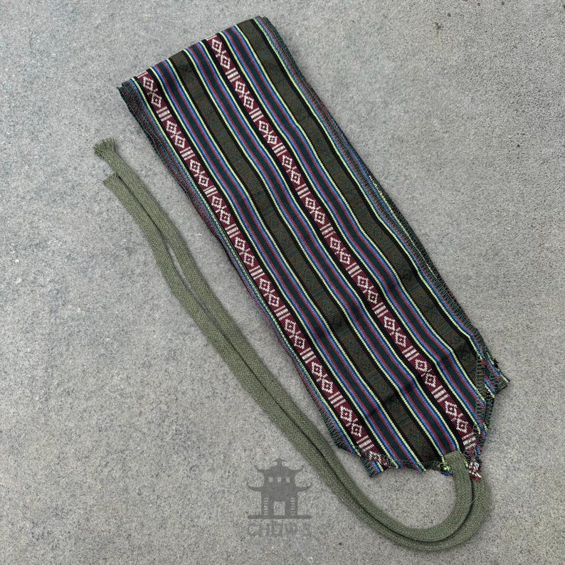 Medieval LARP Buffalo Leather Belt and Sash Set - Green Stripe Pattern ...