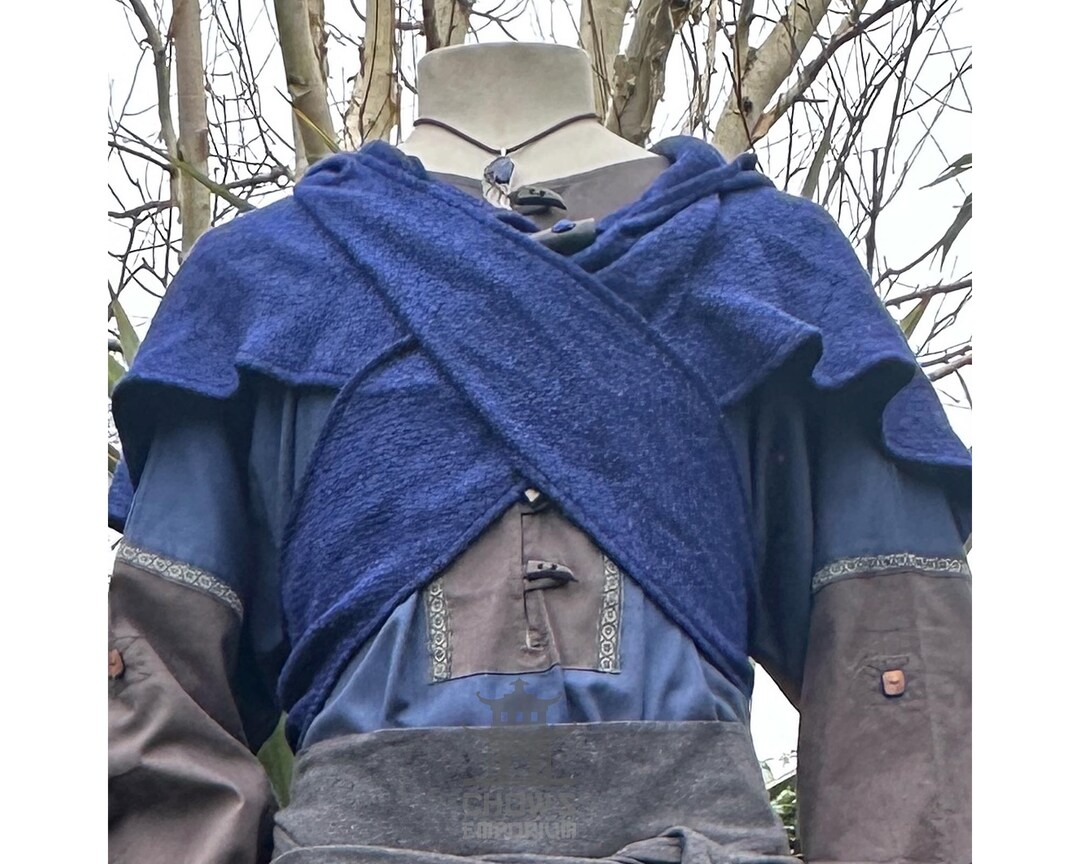 Medieval Wrap-around Hood Blue Wool Scarf LARP Hood - Etsy