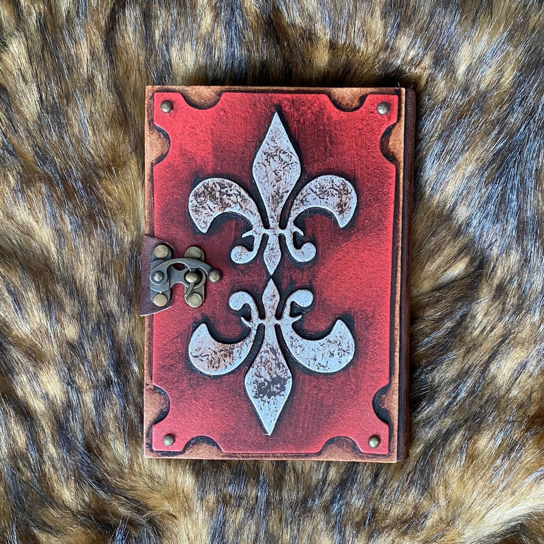 Leather Bound Journal With Metal Clasp and Fleur-de-lis Symbol - Red A5 ...