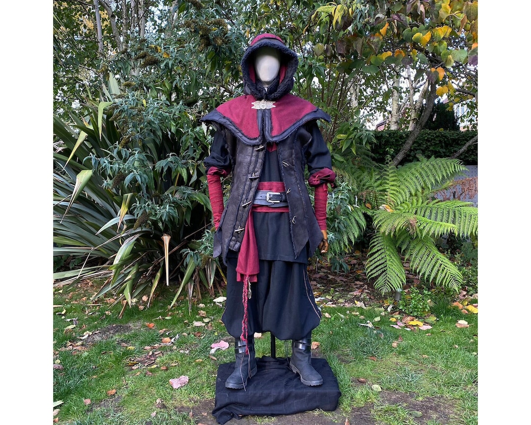 Demon Hunter LARP Outfit 4 Pieces Black & Red Waistcoat, Hood, Shirt ...