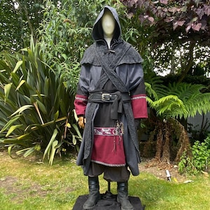 Dark Mage LARP Outfit - 5 Pieces; Four Way Cloak, Tunic, Hood, Viking ...