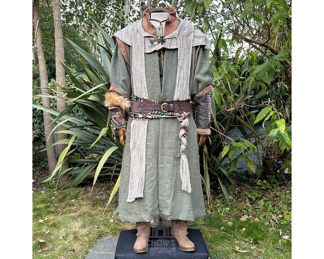 Medieval Forest Alchemist LARP Outfit, 5 Pcs, Robe, Hood, Vambraces ...