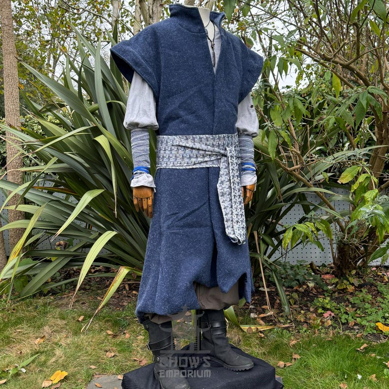 Medieval LARP Elven Waistcoat With High Collar, Blue Wool, Bard, Mage ...