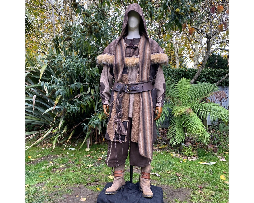 Barbarian Fighter LARP Outfit 5 Pieces Patchwork Waistcoat, Fur Trim ...