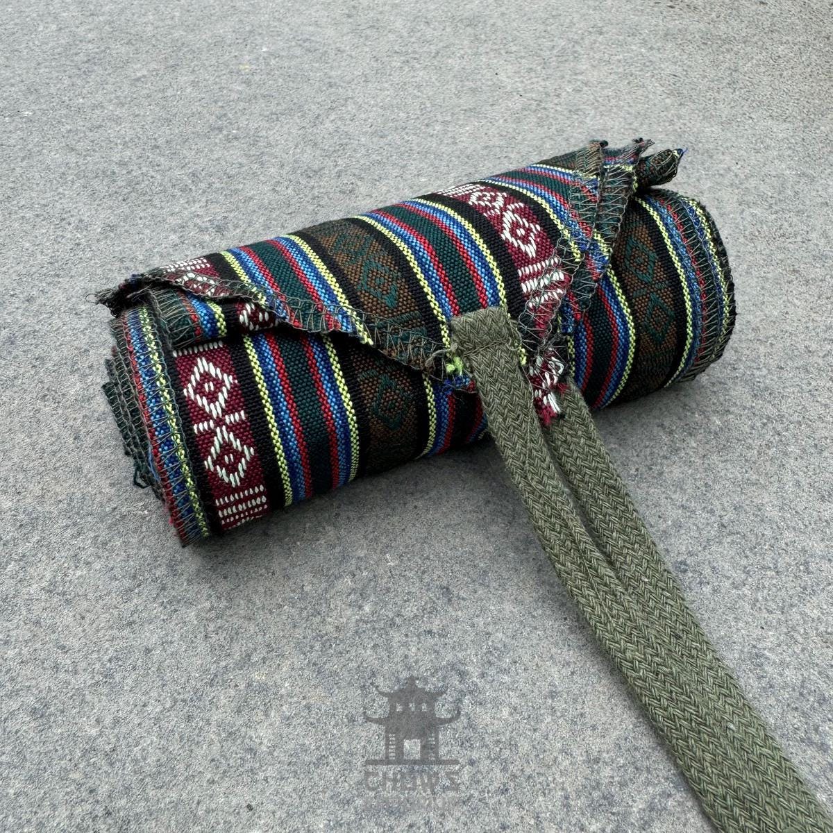 Medieval LARP Buffalo Leather Belt and Sash Set - Green Stripe Pattern ...