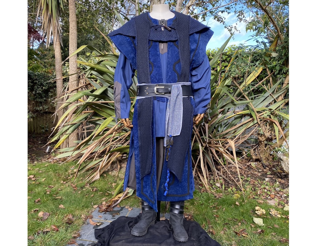 Storm Mage LARP Outfit 4 Pieces Blue Suede Effect Waistcoat, Hood ...