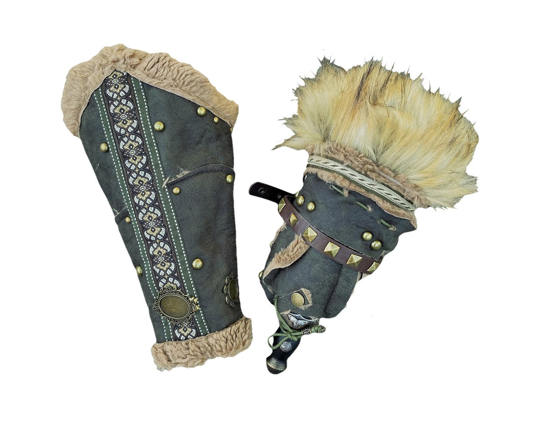 Medieval LARP Vambraces, Green, Faux Leather, Fur & Fleece Armor ...