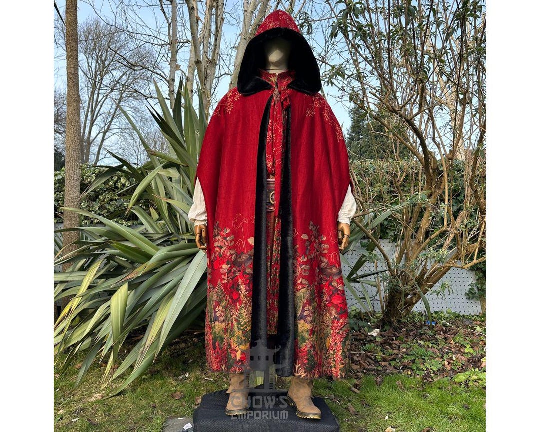 Medieval Noble LARP Cloak, Red, Cape, Faux Fur Lined, Rogue, Elven ...