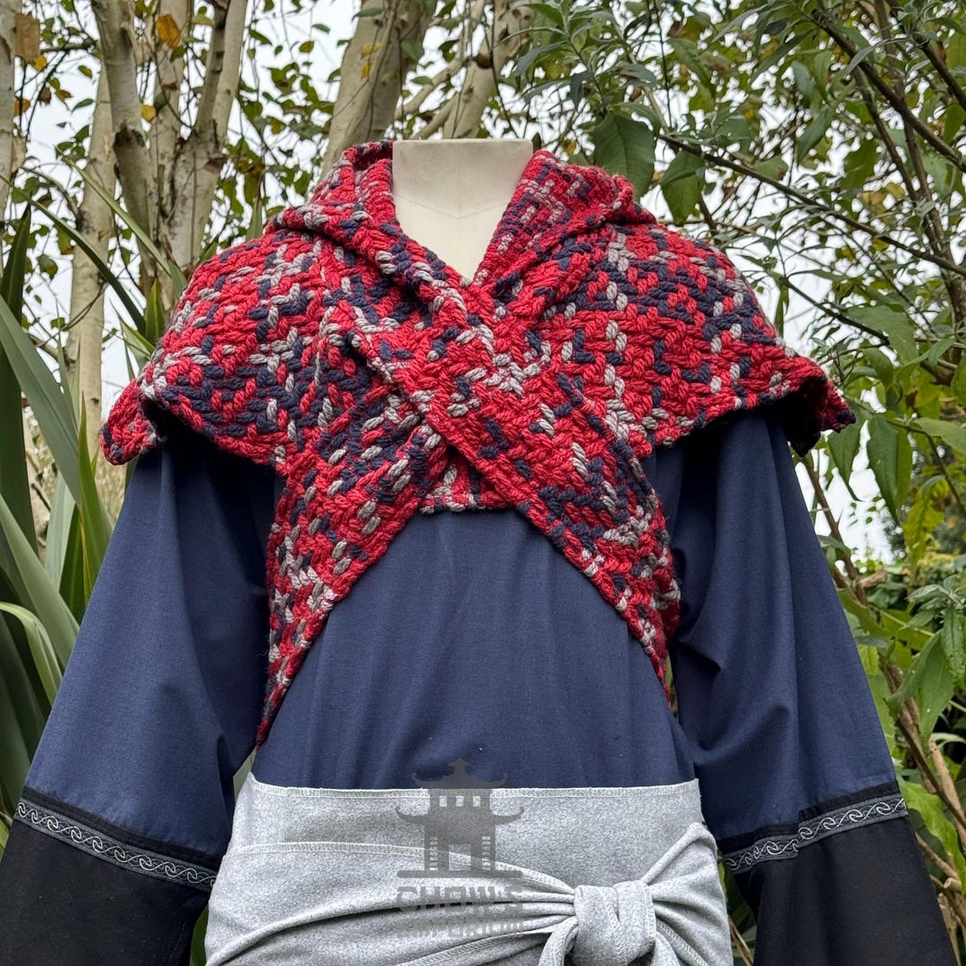 Medieval Scarf Hood, Red Tricolour Wool, Wrap Around Hood, for Cosplay ...