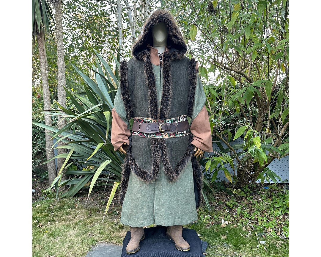 LARP Cape With Hood, Green & Brown Wool, Renaissance Faire Cape ...