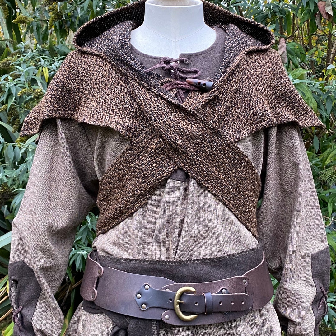 Medieval LARP Scarf Hood, Brown Wool, Cowl, Gugel, Mantle, Assassin ...