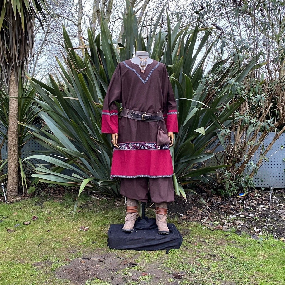 Viking Tunic, Brown & Red | Medieval Tunic for LARP, Pirate, Ranger ...
