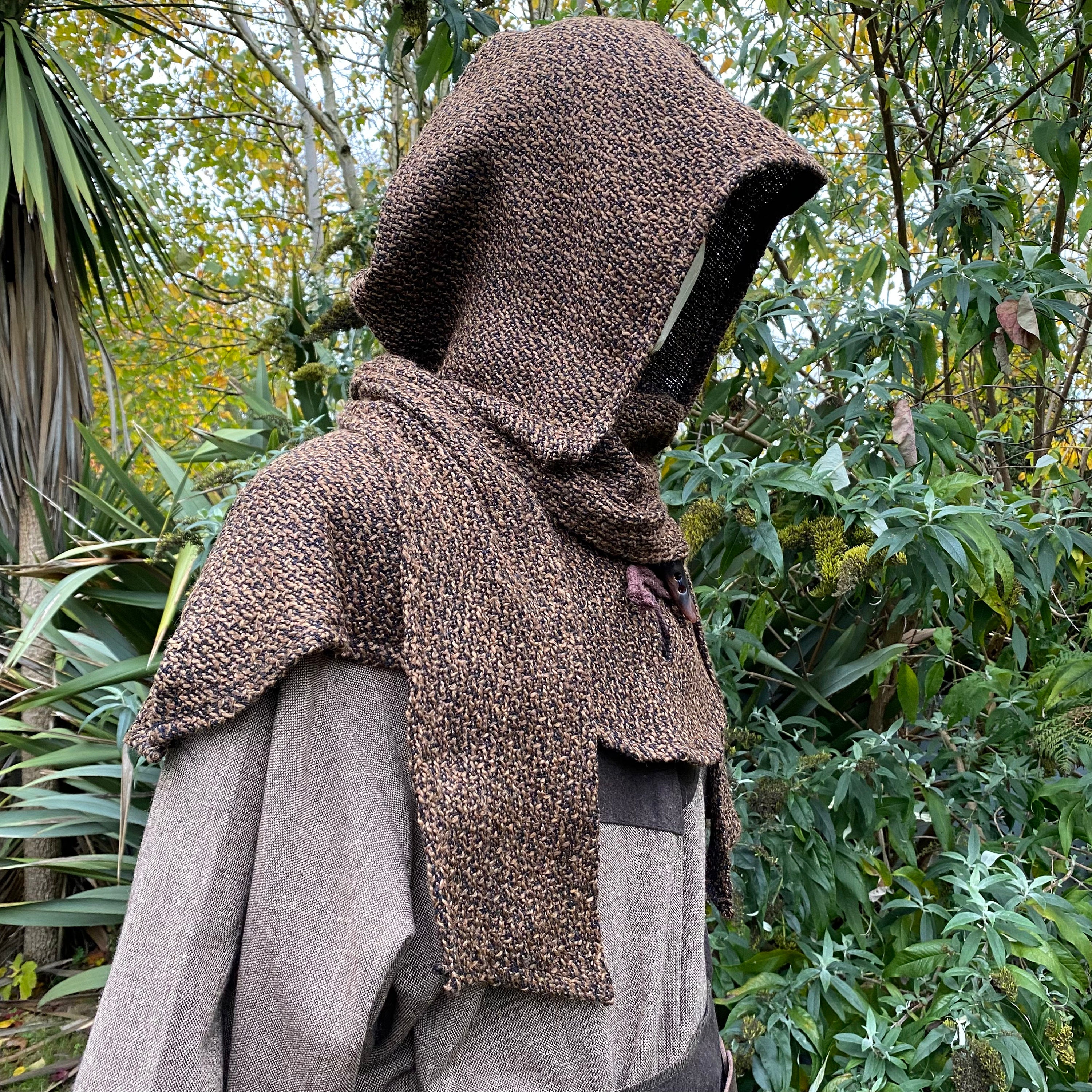 Medieval LARP Scarf Hood, Brown Wool, Cowl, Mantle, Ranger, Rogue ...