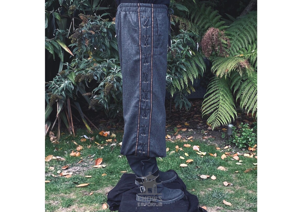 Medieval Straight Leg LARP Pants With Side Lace & Braiding, Grey Wool ...