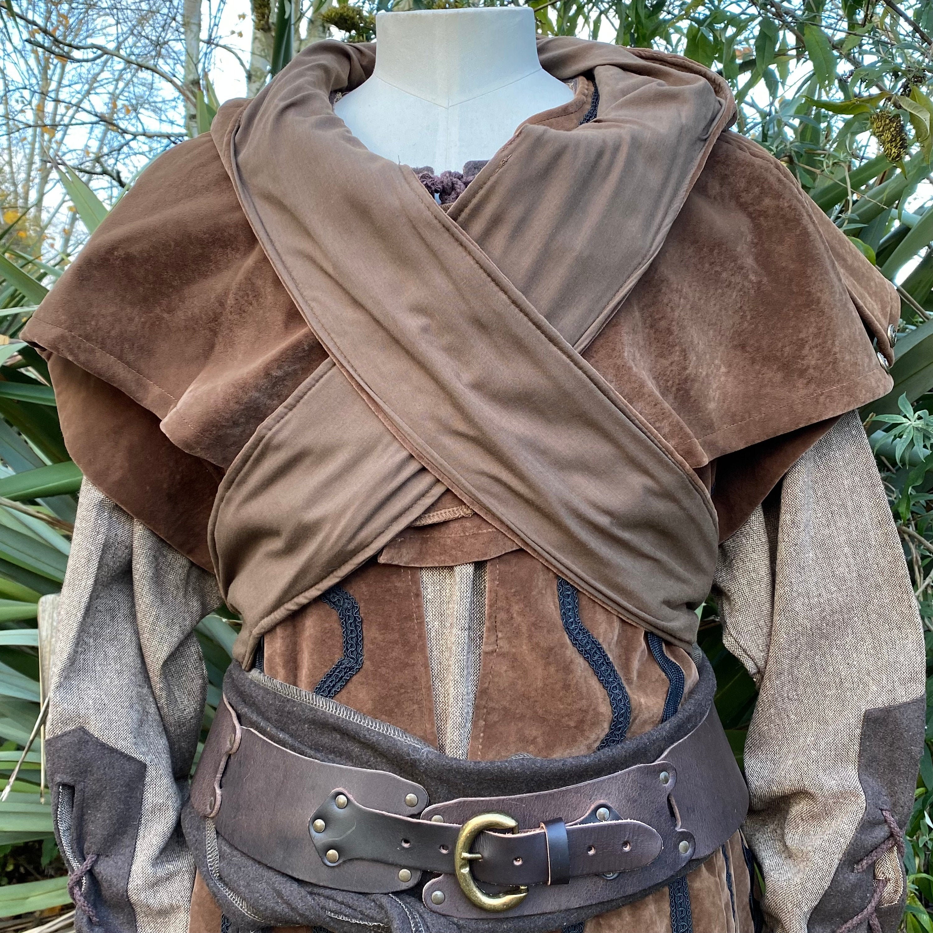 Medieval LARP Scarf Hood, Brown Wrap Around, Faux Suede, Rogue, Viking ...