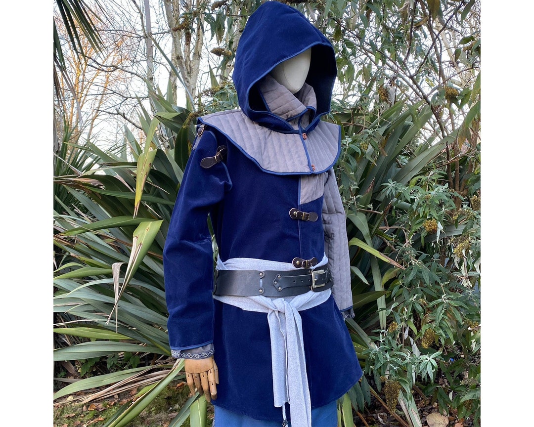 Azure Warrior LARP Outfit - 4 Piece Set Blue| Jacket, Hood, Belt, Sash ...