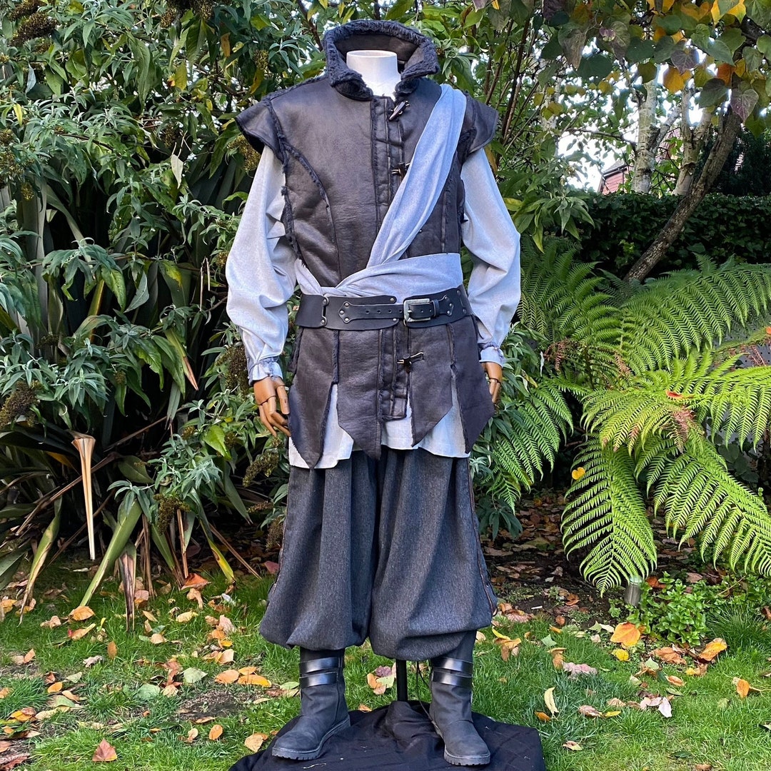 Medieval Leather Waistcoat - Faux Leather - Black | for LARP, Ranger ...