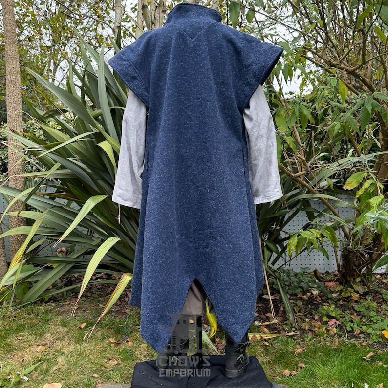 Medieval LARP Elven Waistcoat With High Collar, Blue Wool, Bard, Mage ...