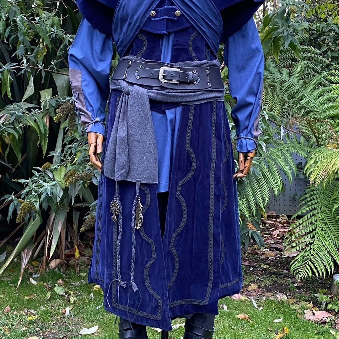 Medieval LARP Buffalo Leather Belt and Sash Set, Black & Grey Wool ...