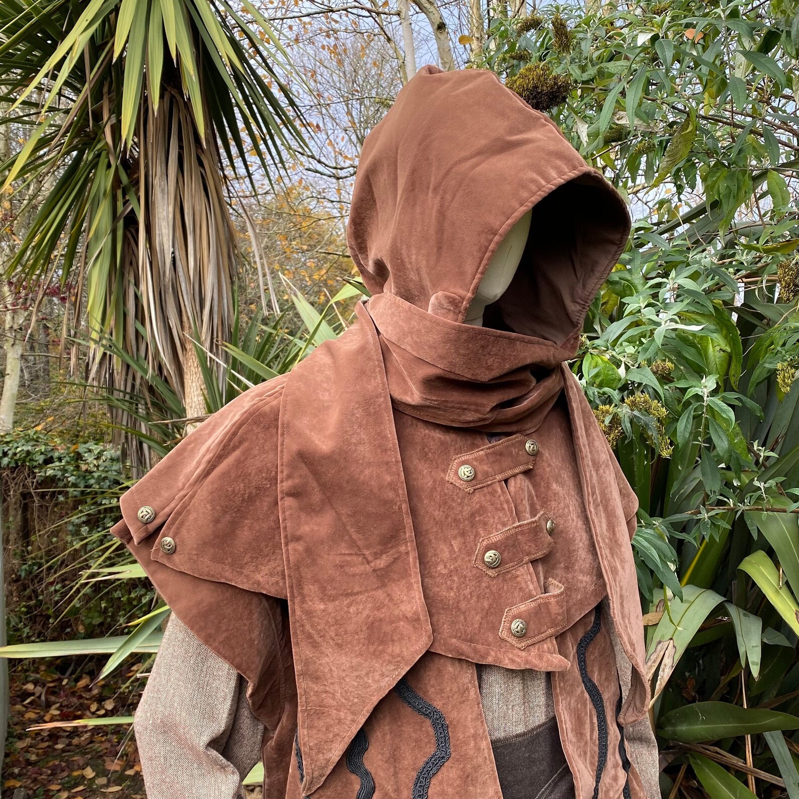 Medieval LARP Scarf Hood, Brown Wrap Around, Faux Suede, Rogue, Viking ...