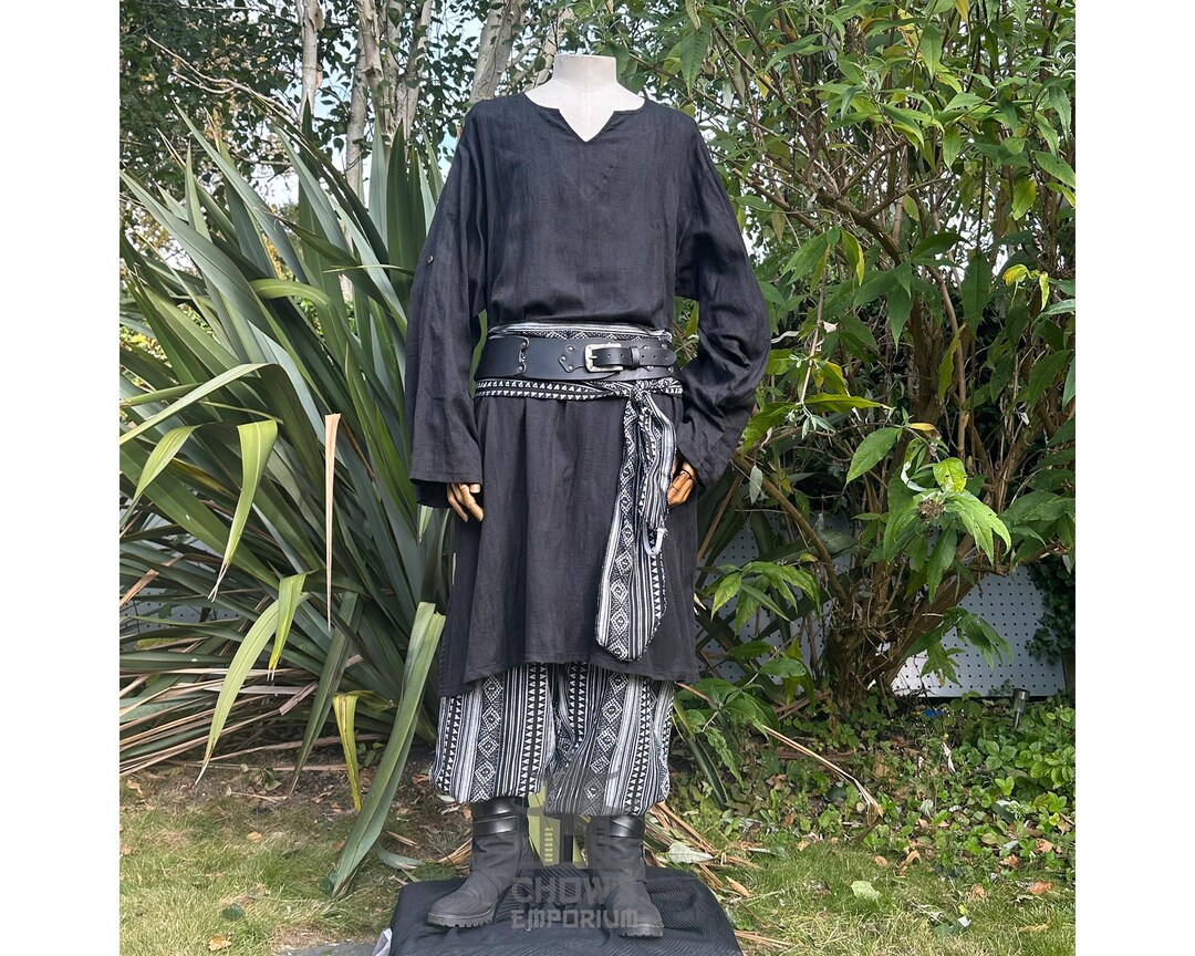 Medieval Tunic - Black Textured Cotton | Viking Tunic, Roman Tunic ...