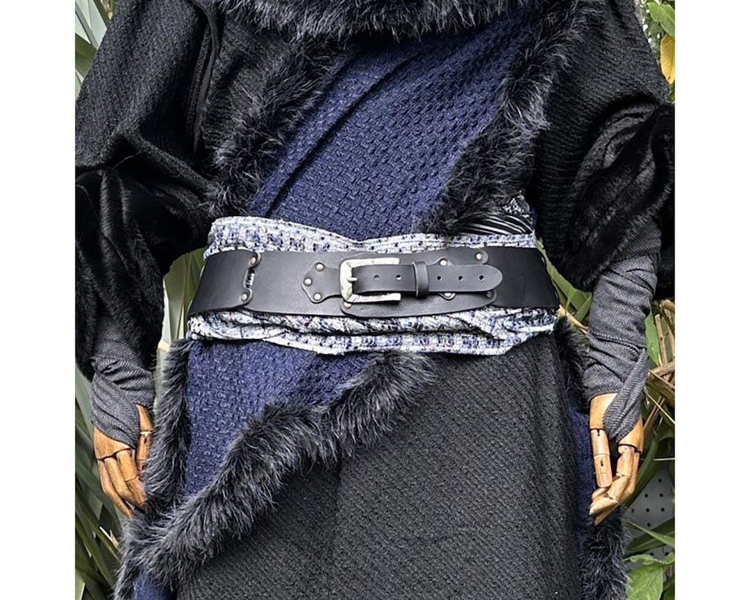 Medieval LARP Buffalo Leather Belt and Sash Set, Blue & White Pattern ...