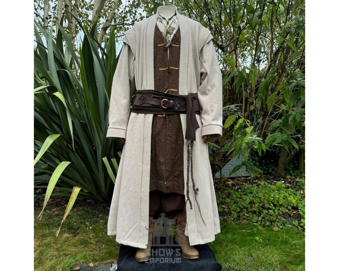 Medieval Noble LARP Wizard Robe, Beige Herringbone Wool, Mage, Druid ...