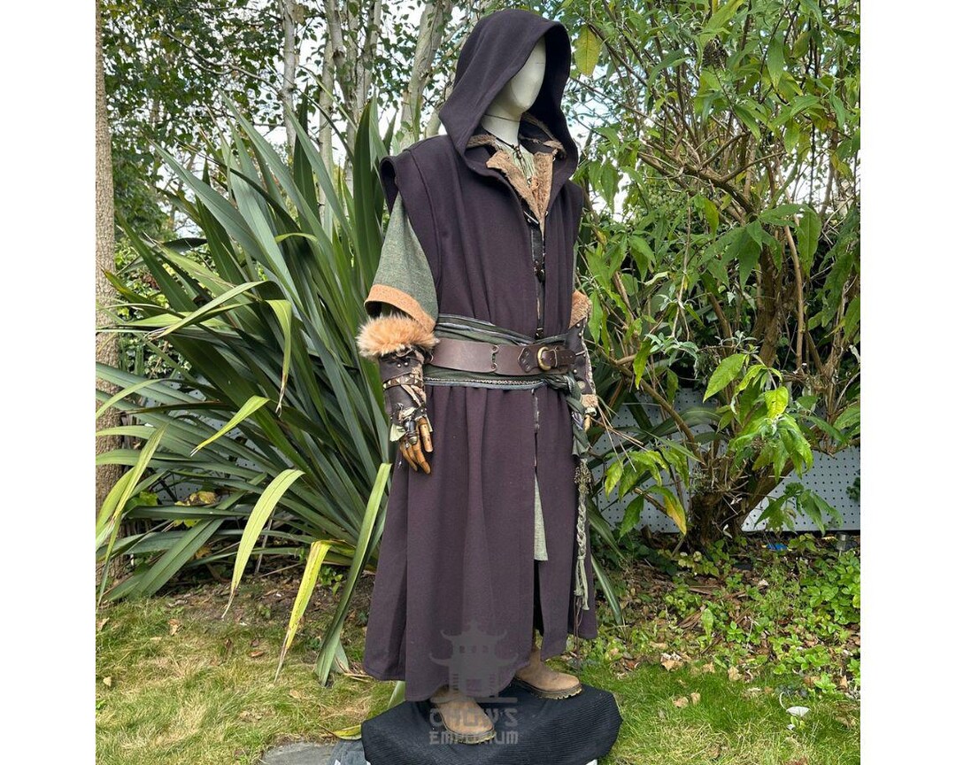 Medieval Forest Wanderer LARP Outfit, 8 Pcs, Robe, Waistcoat, Vambraces ...