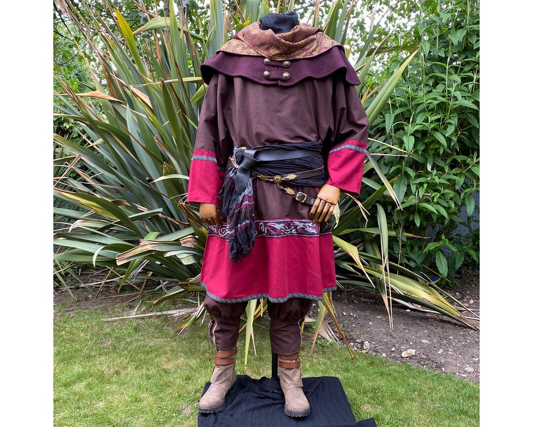 Noble Bard LARP Outfit 3 Pieces Brown & Red Viking Tunic, Wrap Around ...