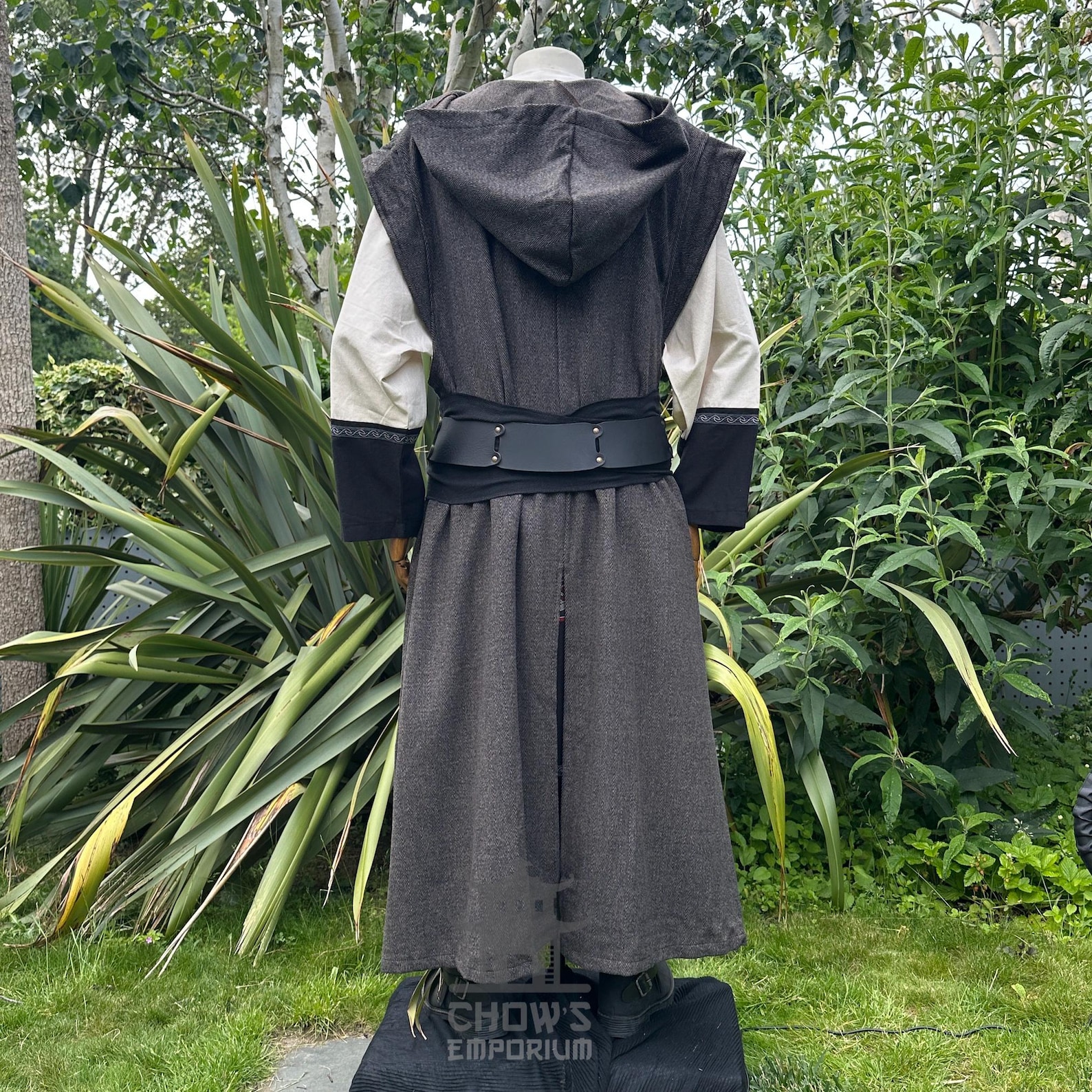 LARP Robe With Hood, Brown Herringbone Wool, Renaissance Faire Hooded ...