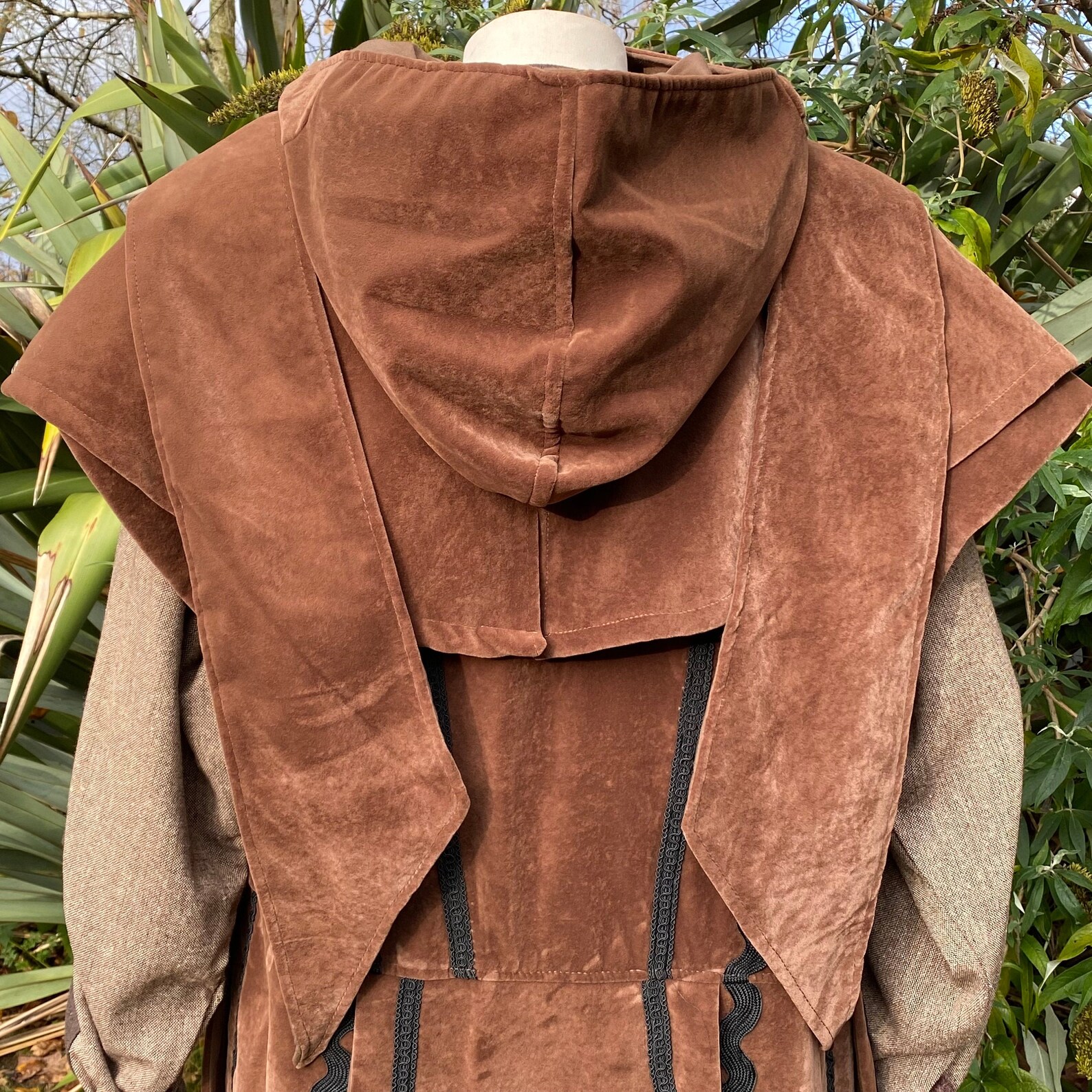 Medieval LARP Scarf Hood, Brown Wrap Around, Faux Suede, Rogue, Viking ...