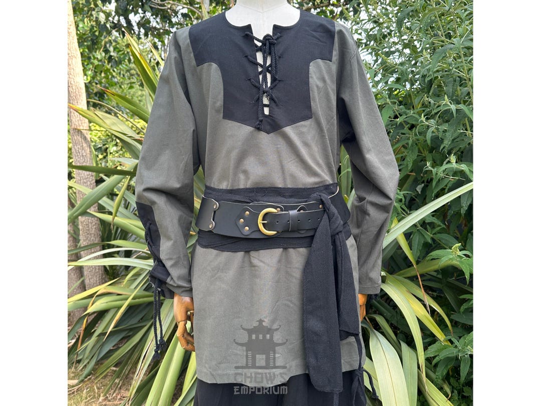 Viking Shirt – Slate Green & Black Cotton | Medieval Tunic for Pirate ...
