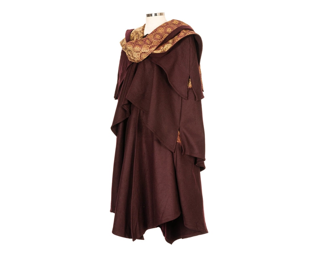 Emperor Cloak 3 Layered Woollen Cloak in Red With Elaborate Rose Gold ...