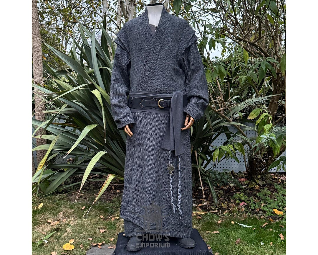 Mystic Sorcerer LARP Outfit - 3 Pieces, Grey Full Length Robe, Belt and ...