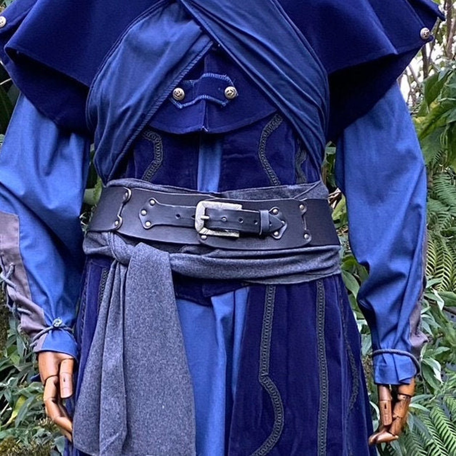 Medieval LARP Buffalo Leather Belt and Sash Set, Black & Grey Wool ...