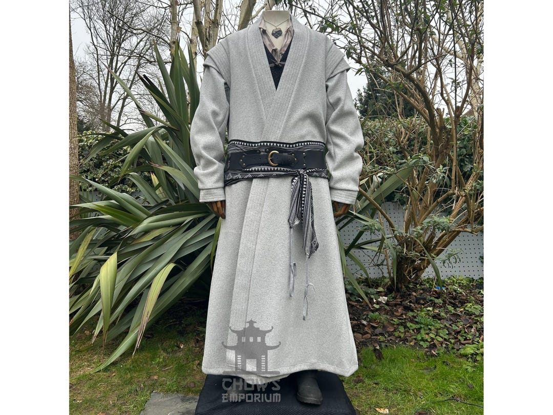 Medieval LARP Wizard Robe, Light Grey Wool Robe, Renaissance Faire ...