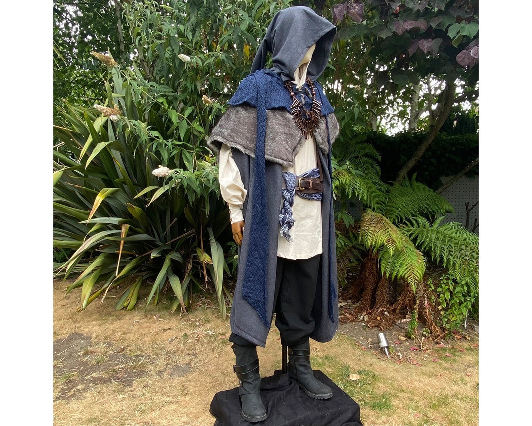 Ocean Druid LARP Outfit 6 Pieces 4 Way Grey Cloak, Faux Fur Mantle ...