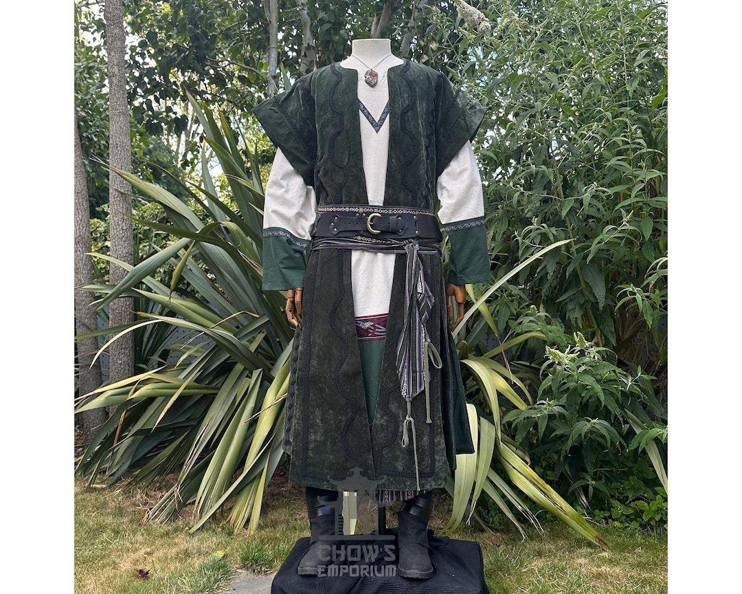 Wizard Robe Waistcoat Green - Panelled Suede Effect|for Mage, Cleric ...