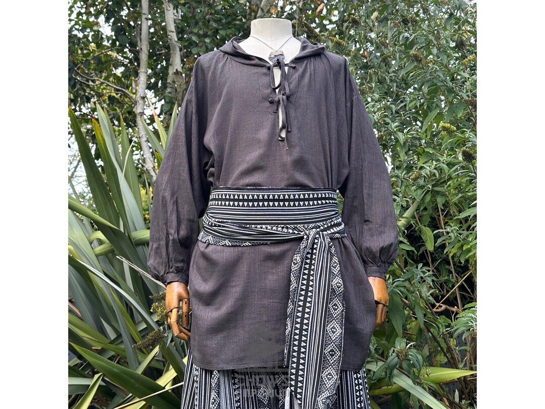 Medieval LARP Hooded Shirt, Grey, Cotton & Linen, Under Layer ...