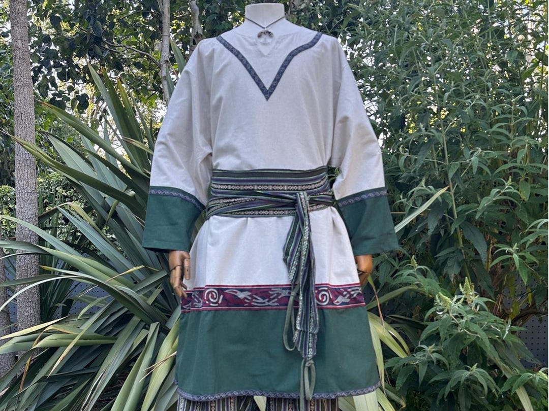 Viking Tunic, White & Green | Medieval Tunic for LARP, Pirate, Ranger ...